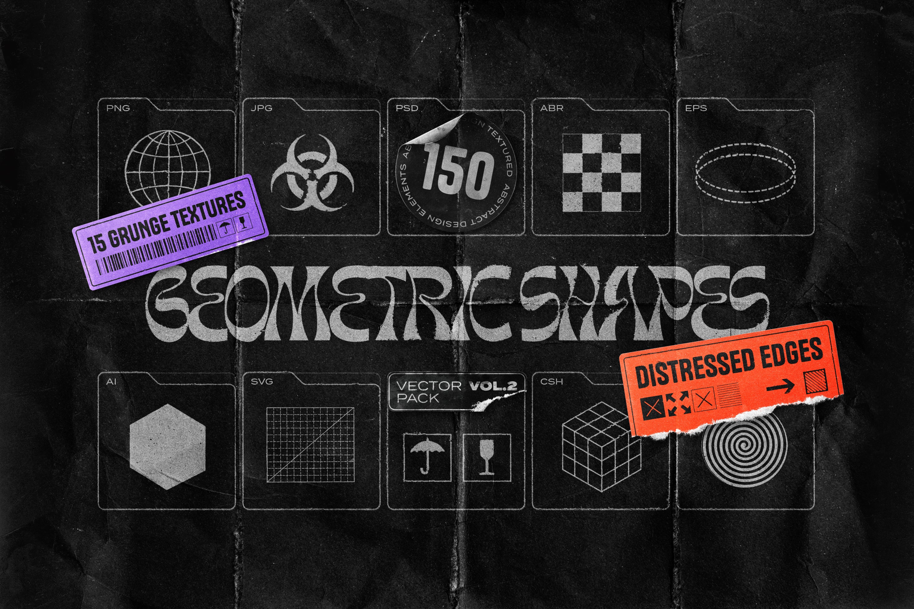 150 Geometric Shapes With Distressed Edges – Samolevsky