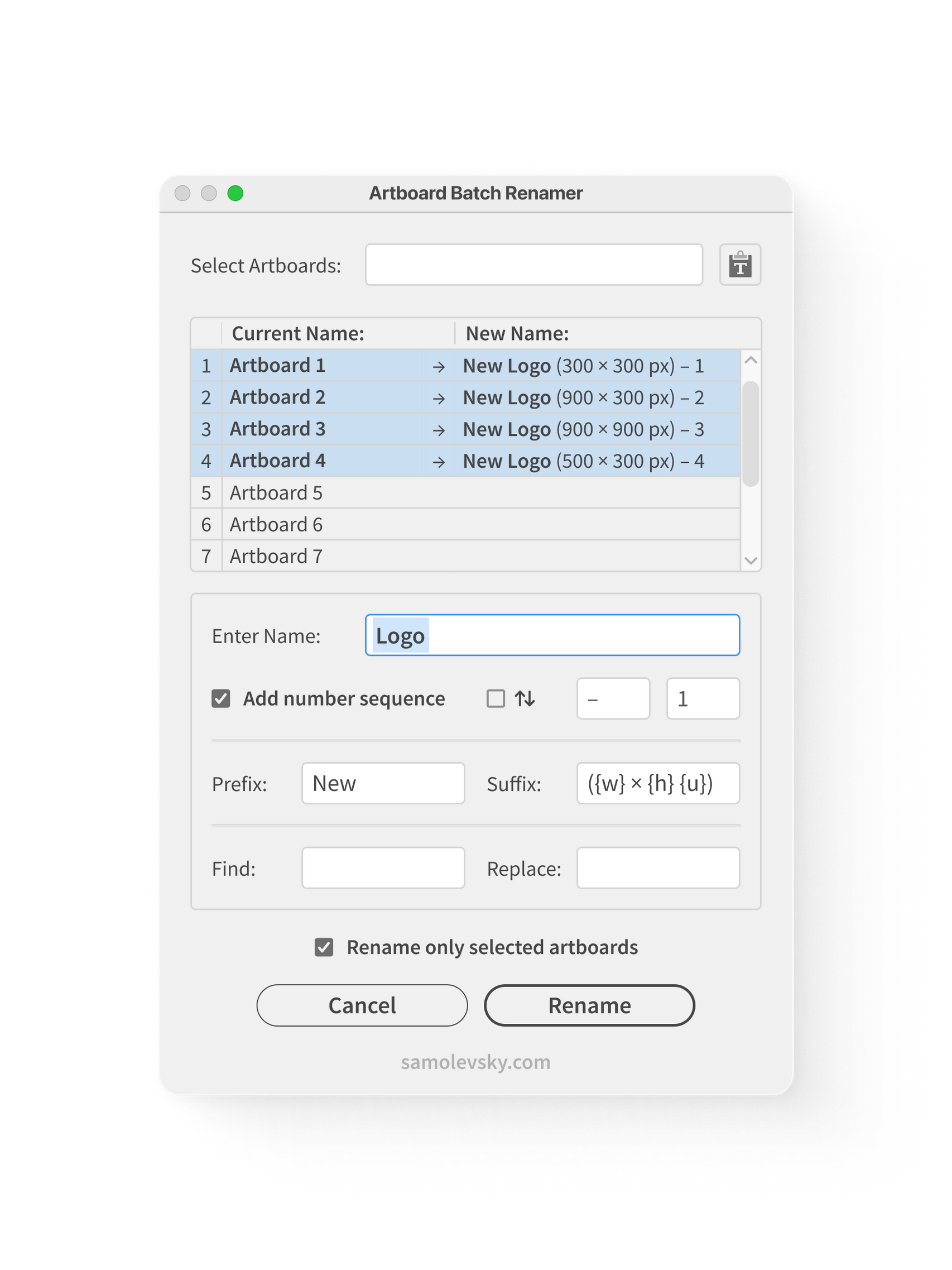Artboards Batch Renamer – Samolevsky