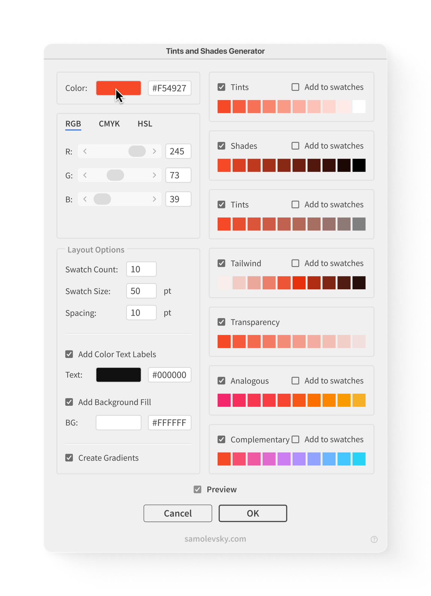 Tints and Shades Generator – Samolevsky