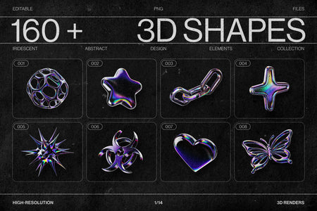 Chromatic Glass Shapes – 160+ Iridescent 3D Elements – Samolevsky