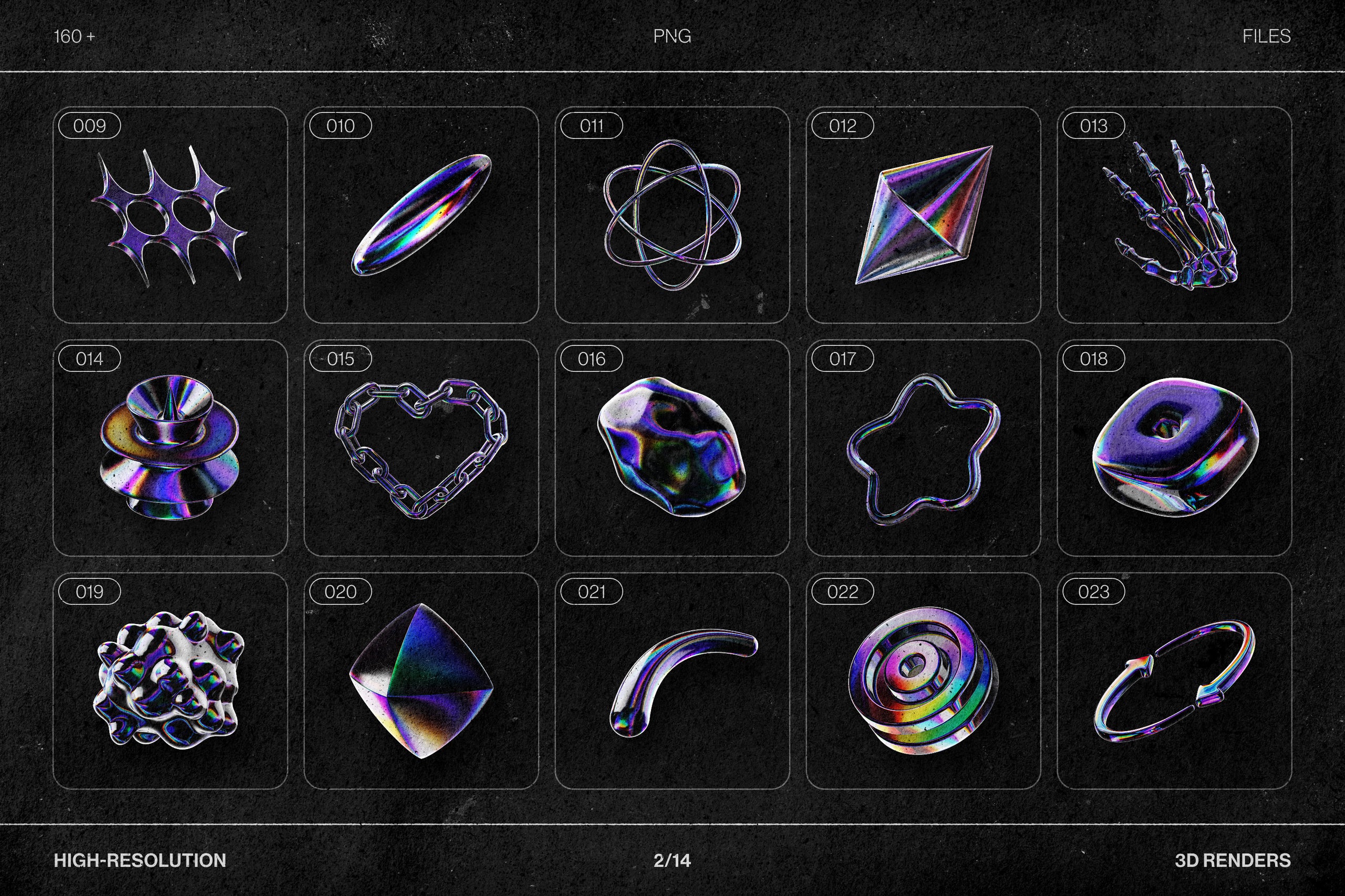 Chromatic Glass Shapes – 160+ Iridescent 3D Elements – Samolevsky