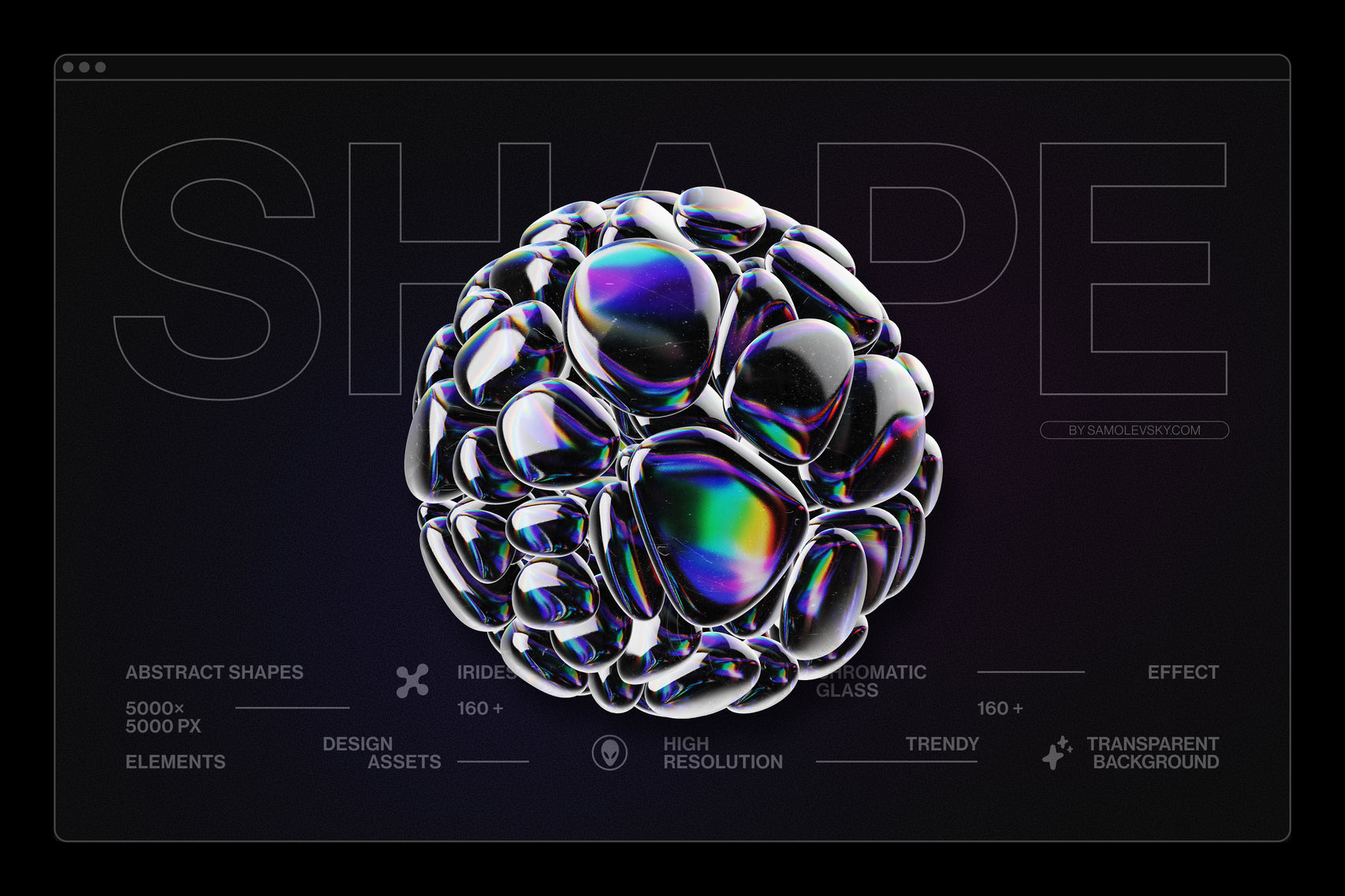 Chromatic Glass Shapes – 160+ Iridescent 3D Elements – Samolevsky