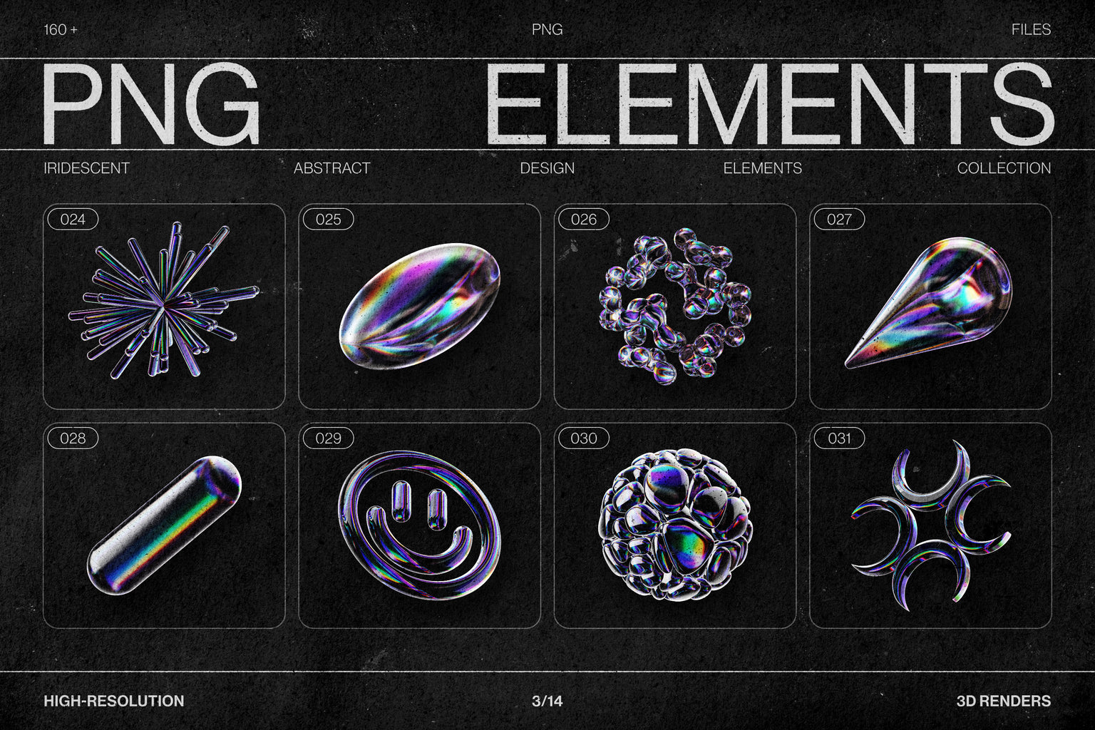 Chromatic Glass Shapes – 160+ Iridescent 3D Elements – Samolevsky