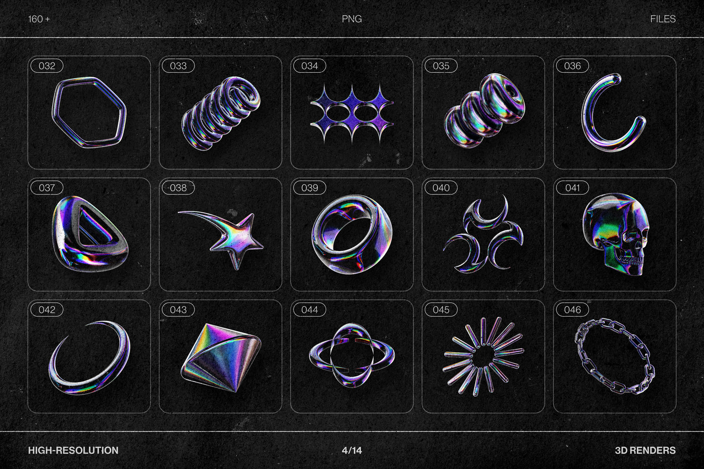 Chromatic Glass Shapes – 160+ Iridescent 3D Elements – Samolevsky