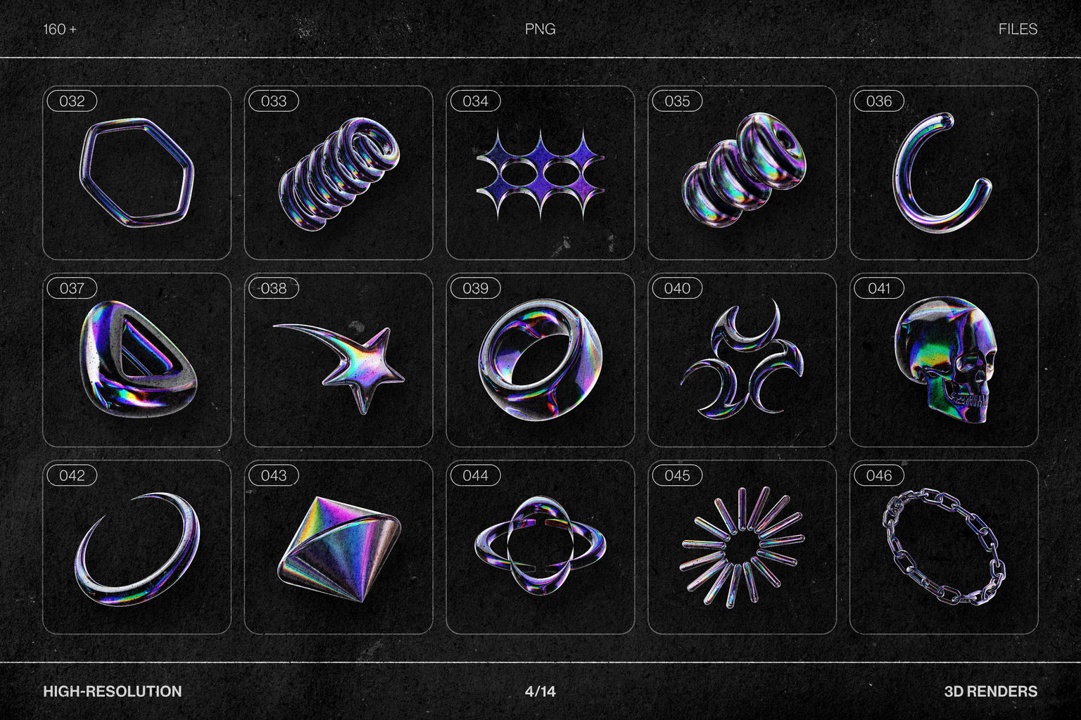 Chromatic Glass Shapes – 160+ Iridescent 3D Elements – Samolevsky