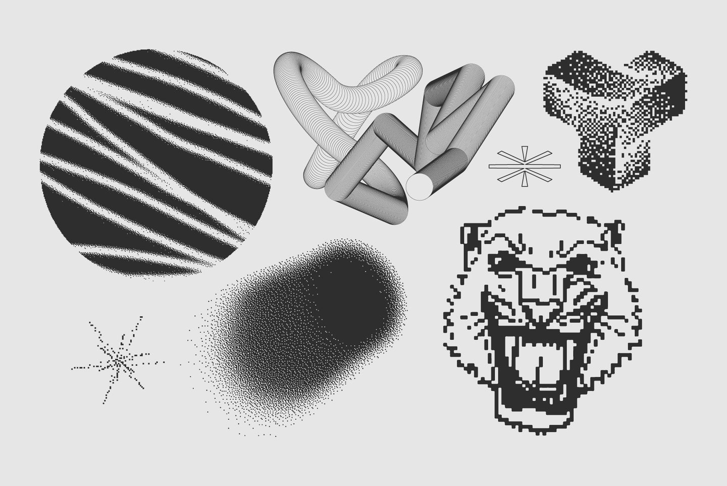 120 Vector Dither Textured Clip Art Shapes Set – Samolevsky