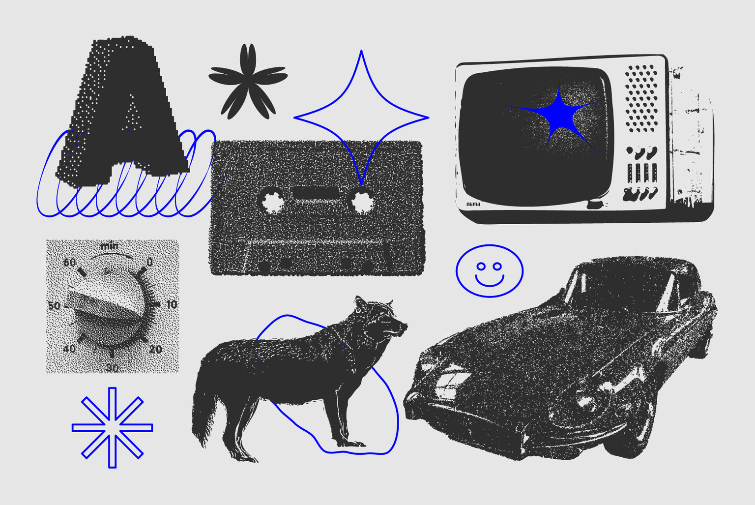 129 Vector Halftone Bitmap Shapes Set – Samolevsky