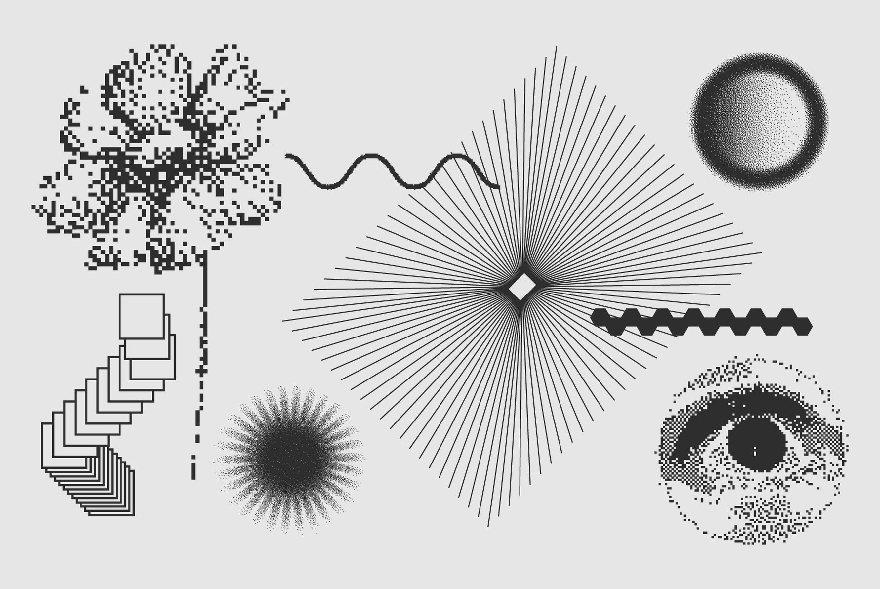 120 Vector Dither Textured Clip Art Shapes Set – Samolevsky